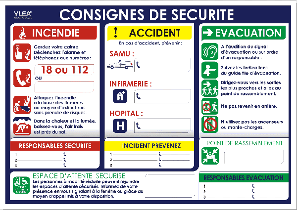 Consigne de sécurité incendie - Panneau consigne de sécurité Consigne de sécurité incendie - Panneau consigne de sécurité